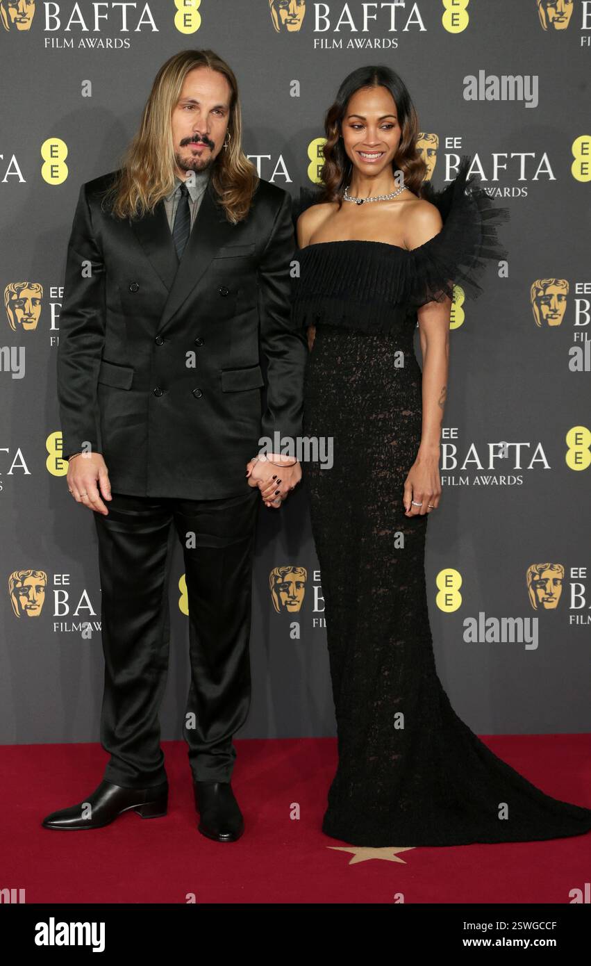 Marco Perego-Saldana and Zoe Saldana attend the 2025 BAFTA Film Awards ...