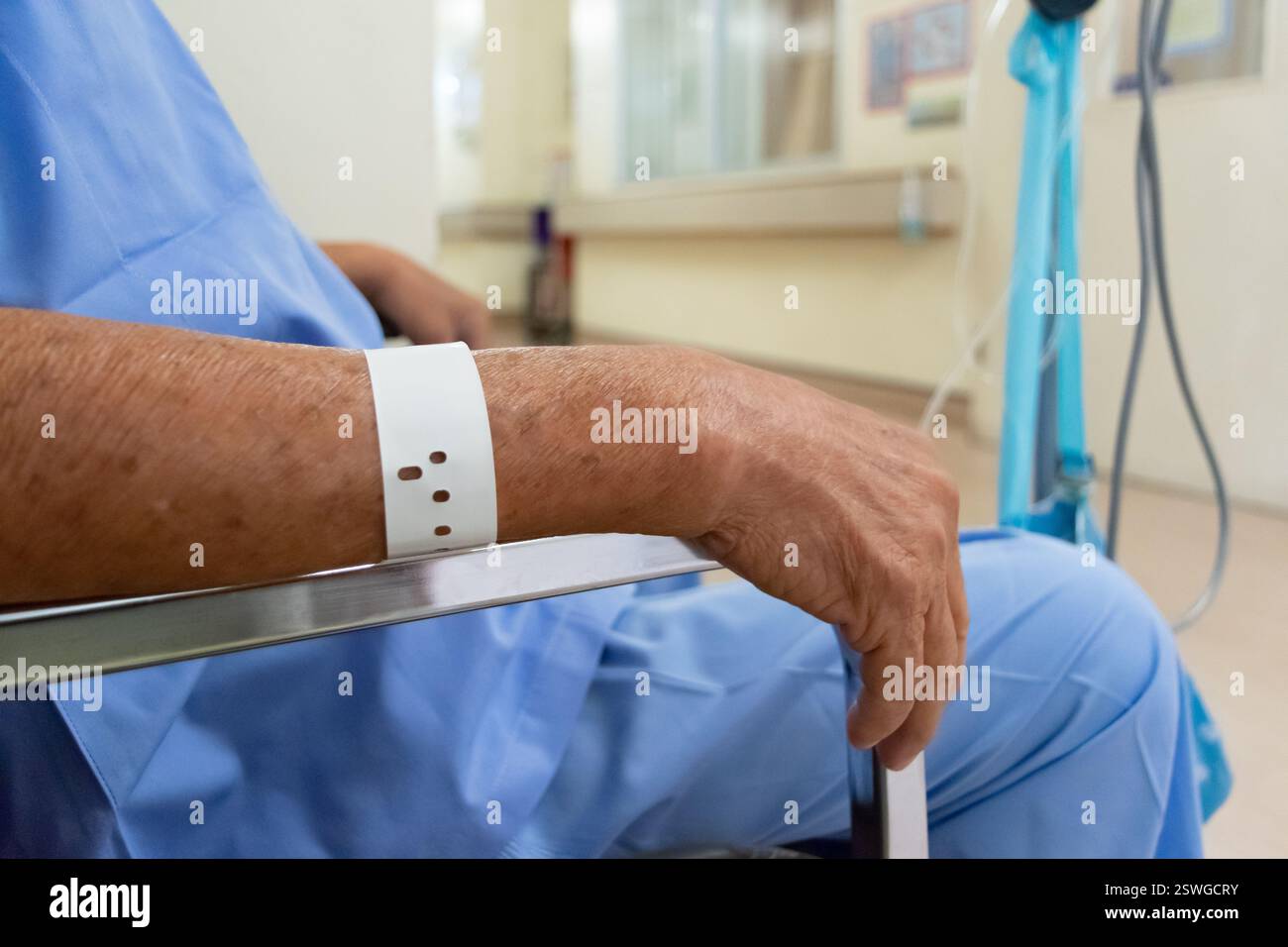 Patient asian elder man 70s with saline intravenous at C-line or A-line ...
