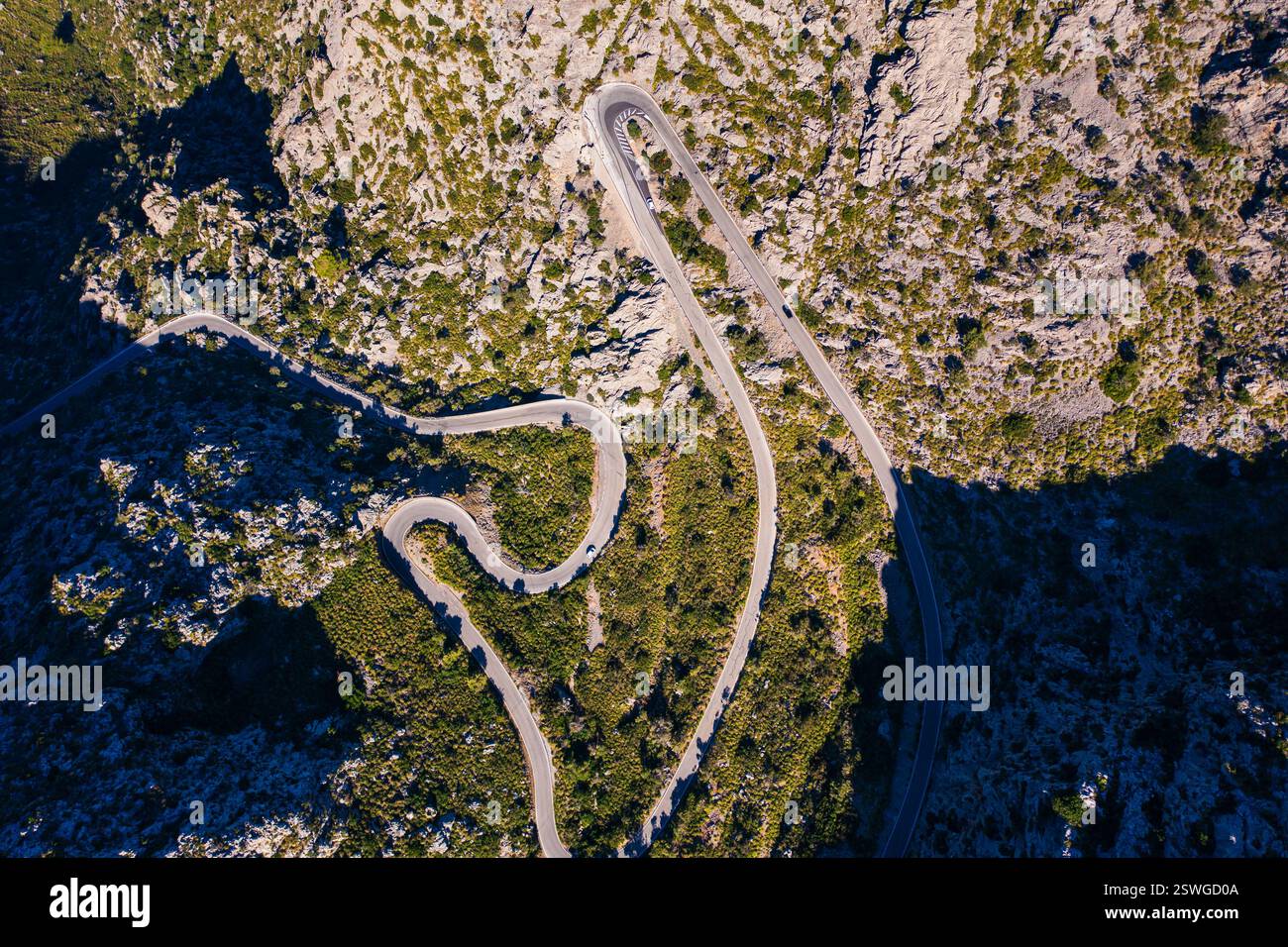 Stunning aerial shot iconic Sa Calobra road winding through Tramuntana ...