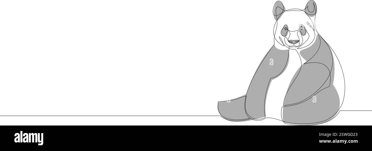 Continuous one line drawing of panda bear sitting. Animal minimalist ...