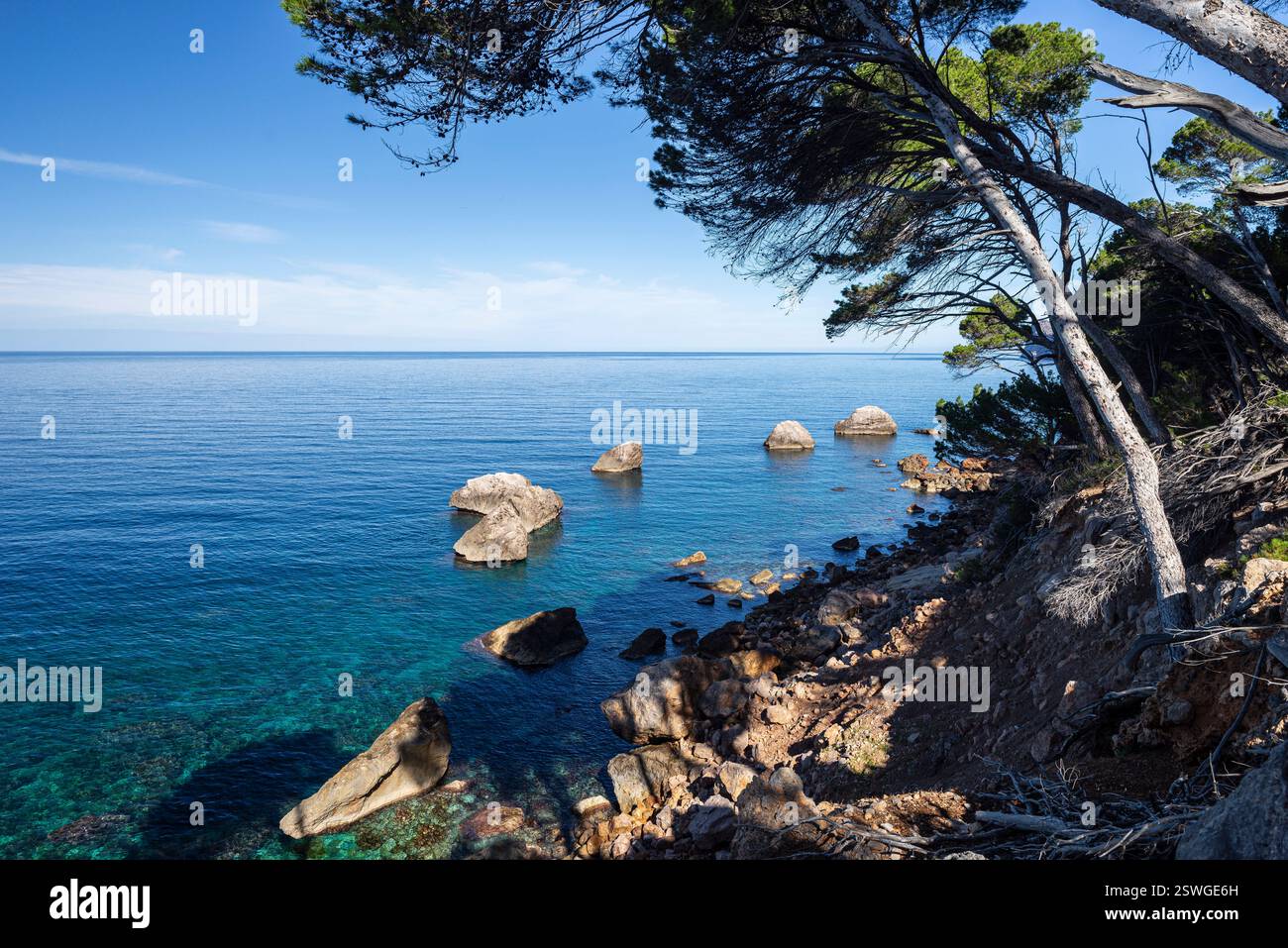 coast with reefs and islets, Llucalcari, Deia, Natural area of the ...