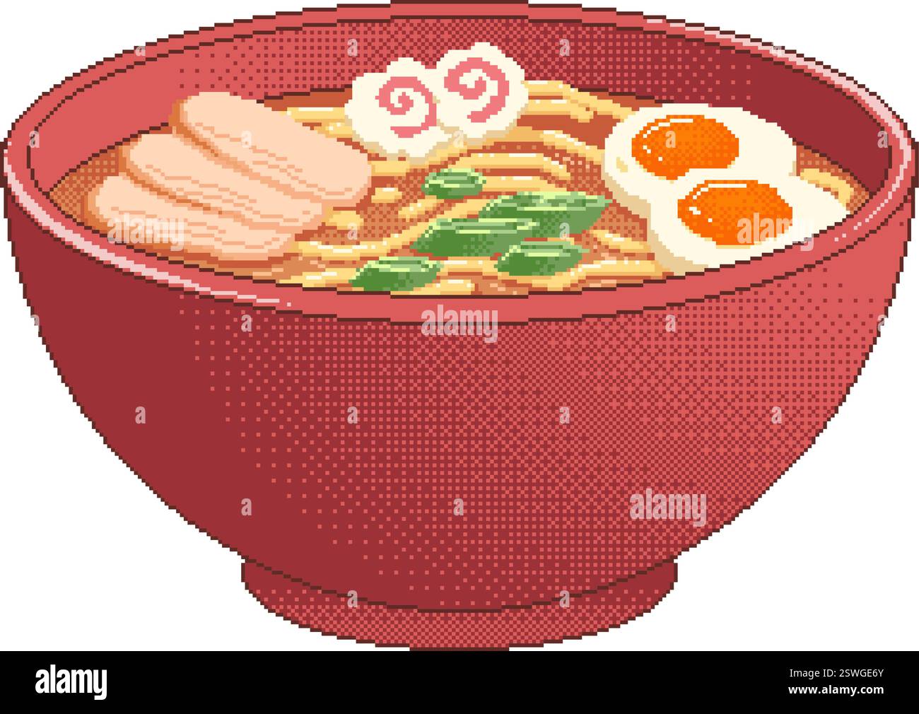 Pixel art Japanese ramen soup with meat slices, eggs and narutomaki ...