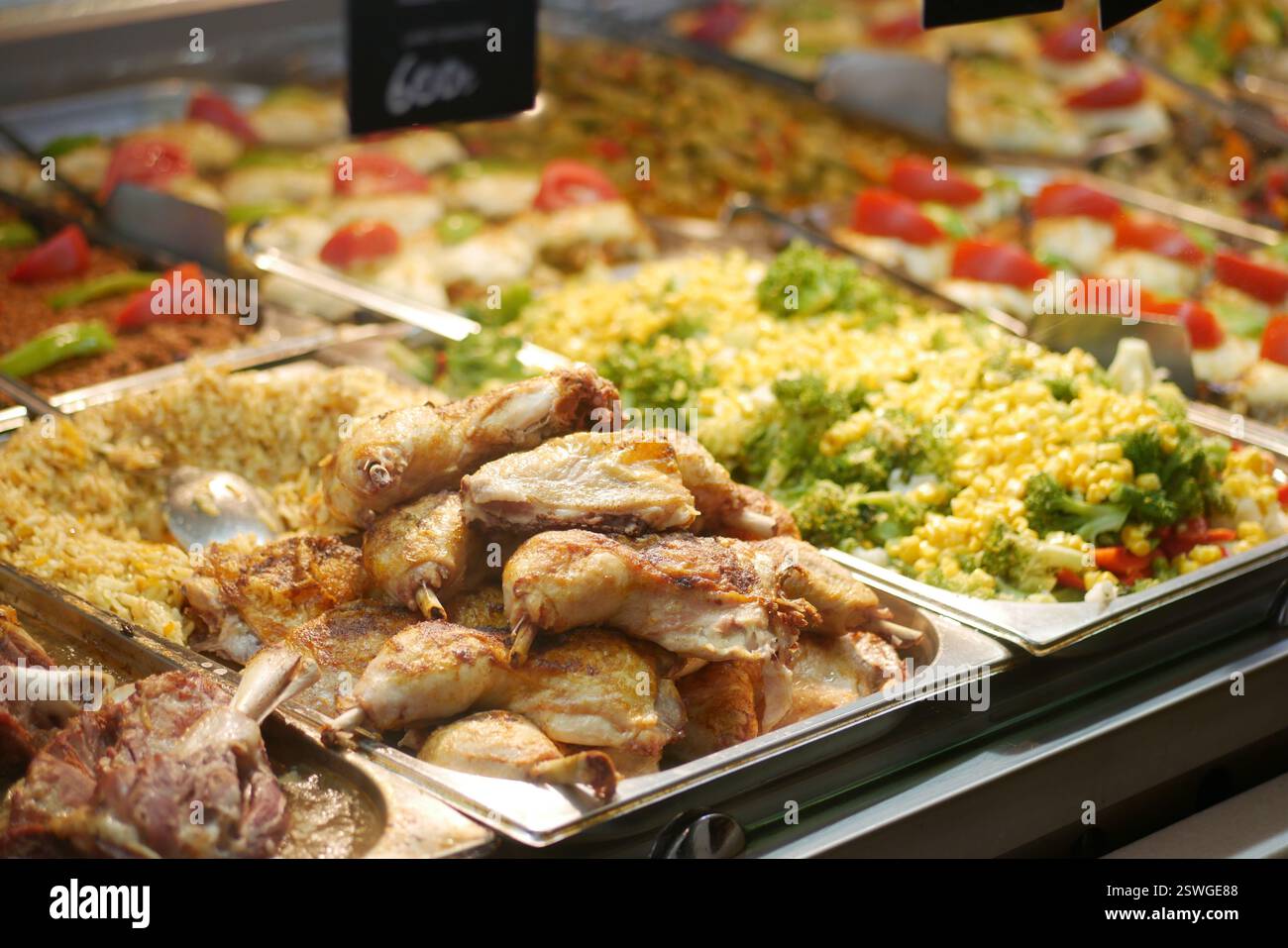 Colorful buffet display with various dishes in a dining area Stock ...