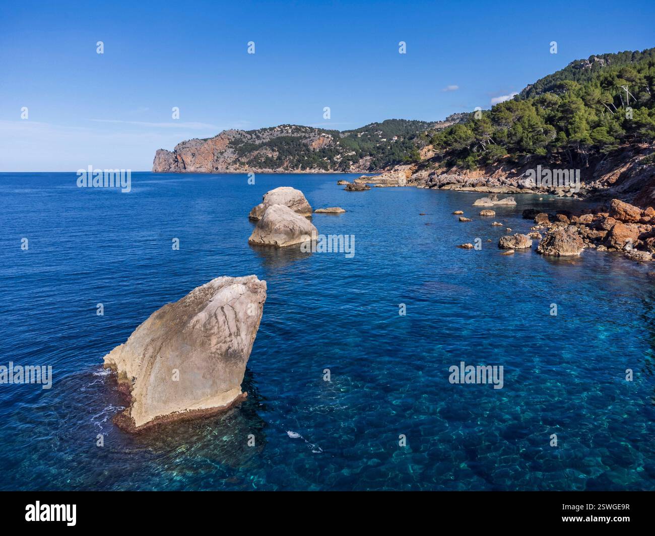 coast with reefs and islets, Llucalcari, Deia, Natural area of the ...