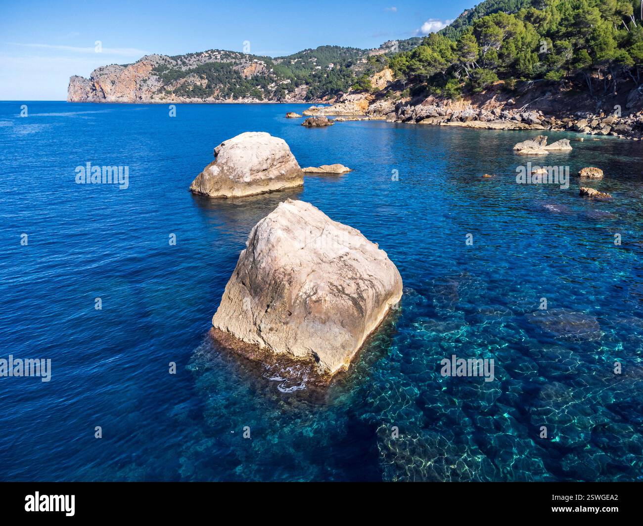 coast with reefs and islets, Llucalcari, Deia, Natural area of the ...