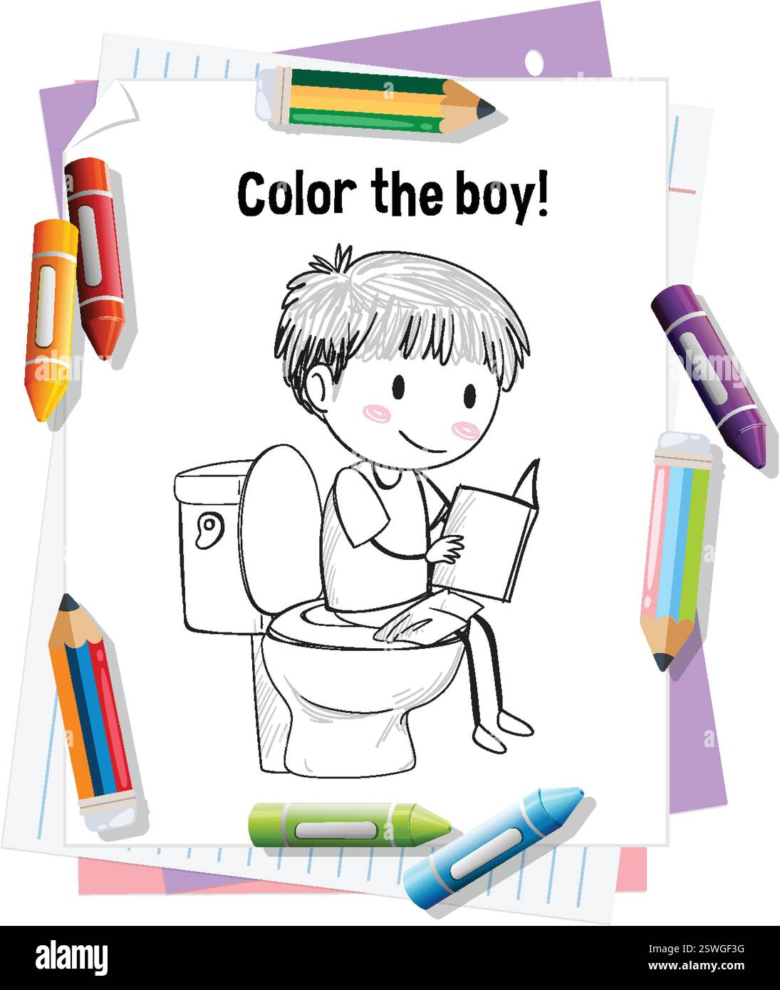 Illustration of a boy reading on the toilet Stock Vector Image & Art ...