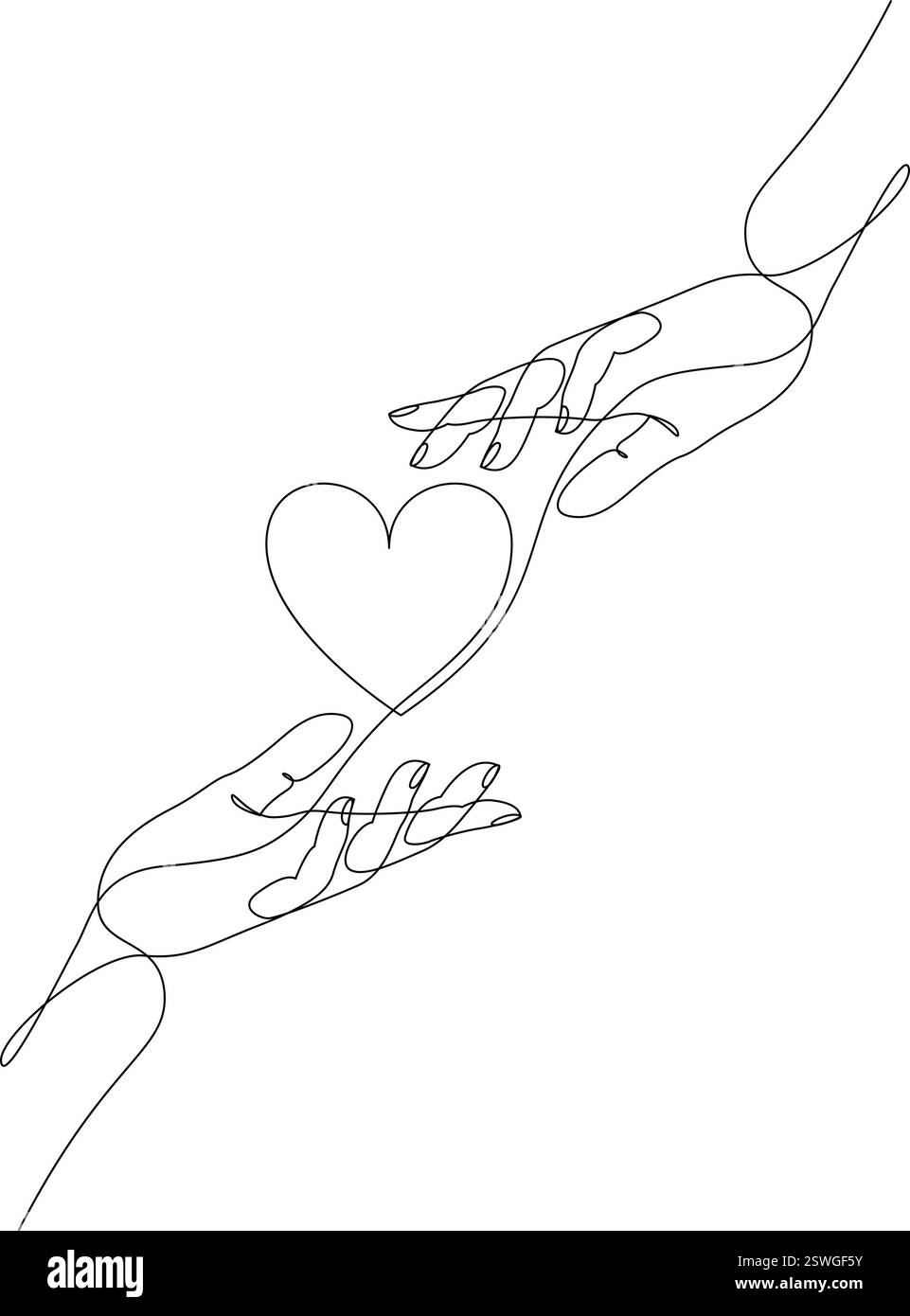 Continuous line drawing of hand giving heart. Single line design for ...