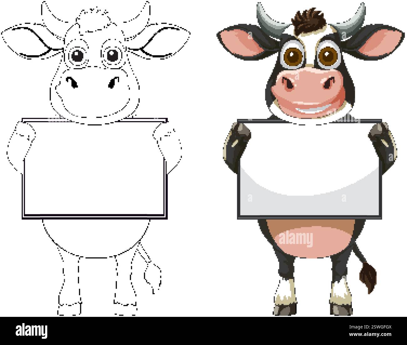 Two cows with signs, one colored, one outlined Stock Vector Image & Art ...