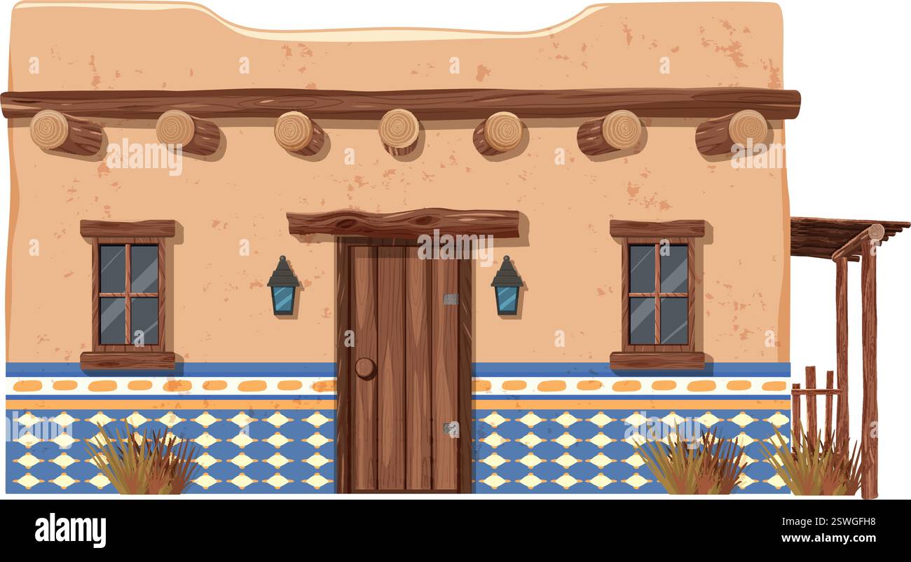 Illustration of a rustic Mexican adobe house Stock Vector Image & Art ...