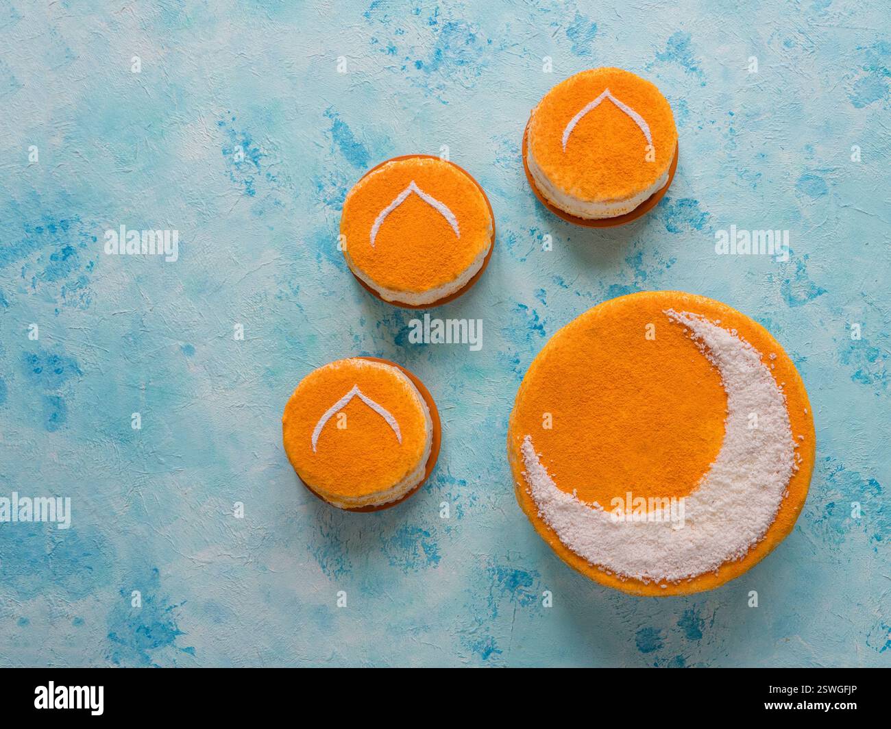 Ramadan sweets background. Delicious homemade golden cake with a ...