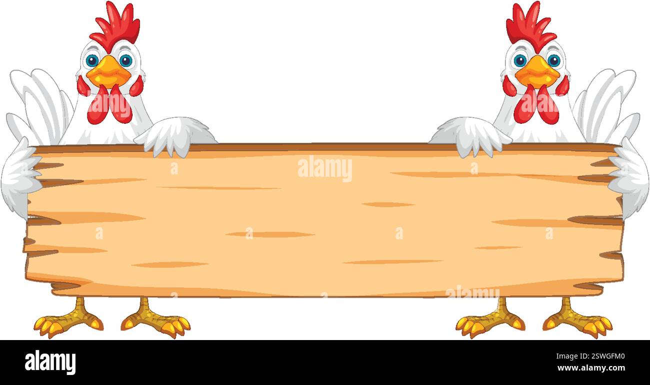 Two chickens holding a blank wooden sign Stock Vector Image & Art - Alamy
