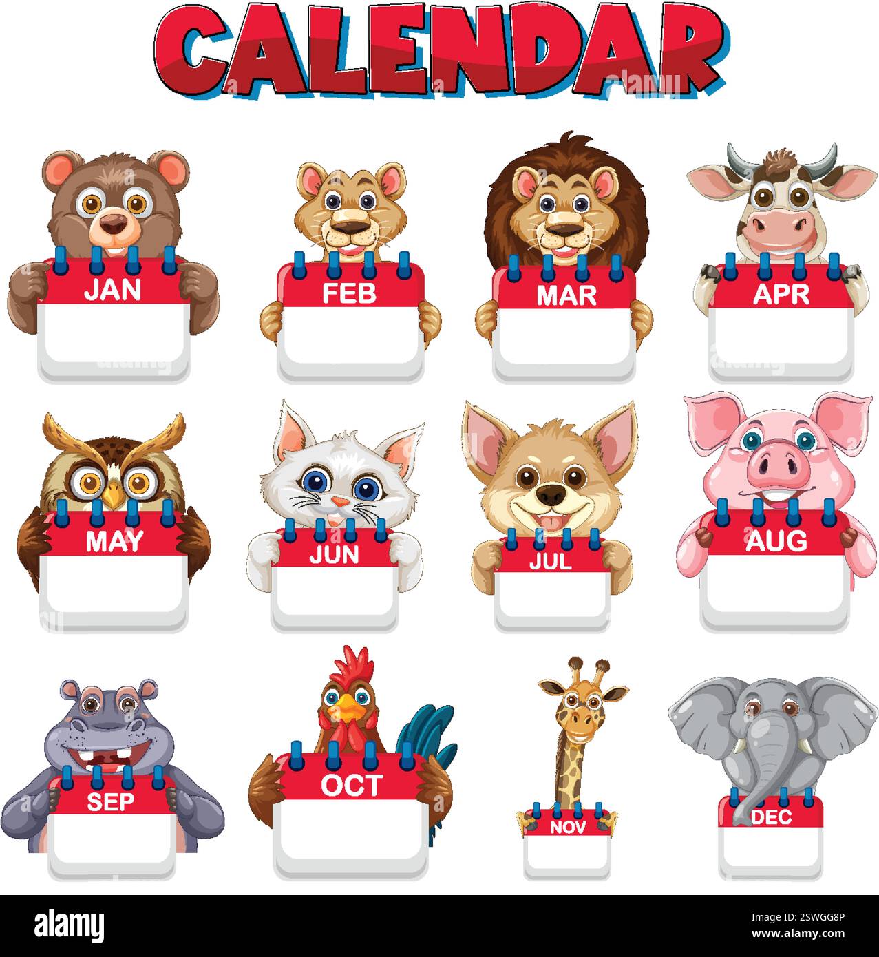 Adorable animals representing each month of the year Stock Vector Image ...