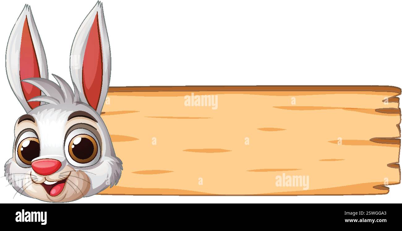 Cute rabbit peeking from behind a wooden sign Stock Vector Image & Art ...