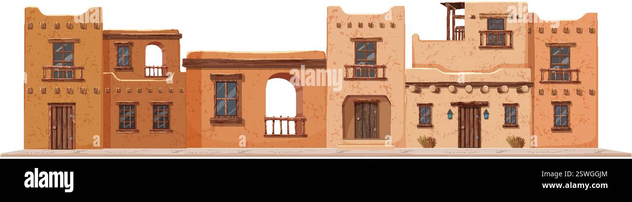 Traditional adobe buildings with wooden accents Stock Vector Image ...