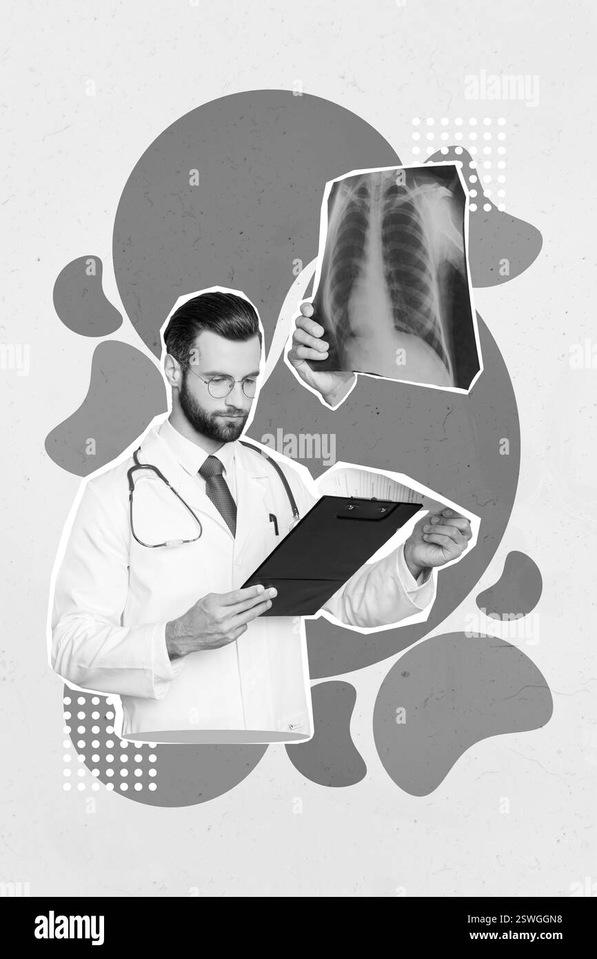 Vertical collage picture of professional doctor white coat read ...