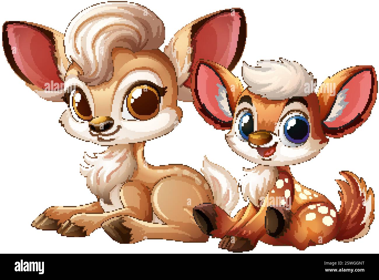 Two cute baby deer sitting together, smiling happily Stock Vector Image ...