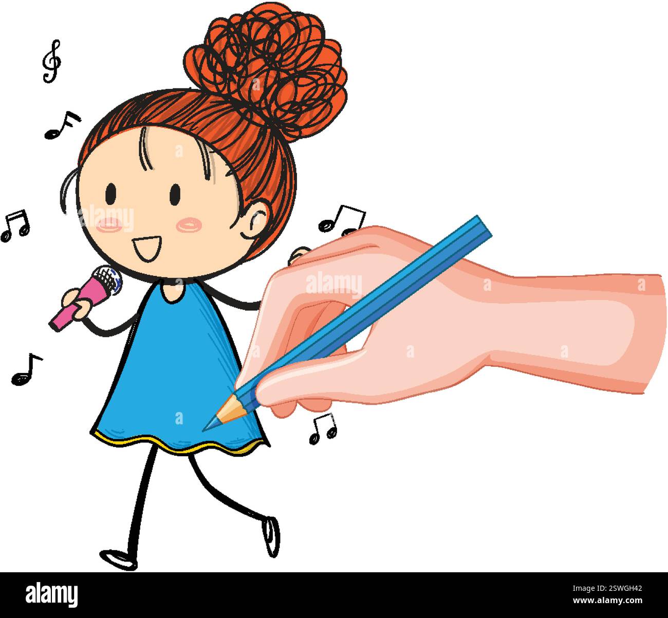 Illustration of a girl singing with musical notes Stock Vector Image ...