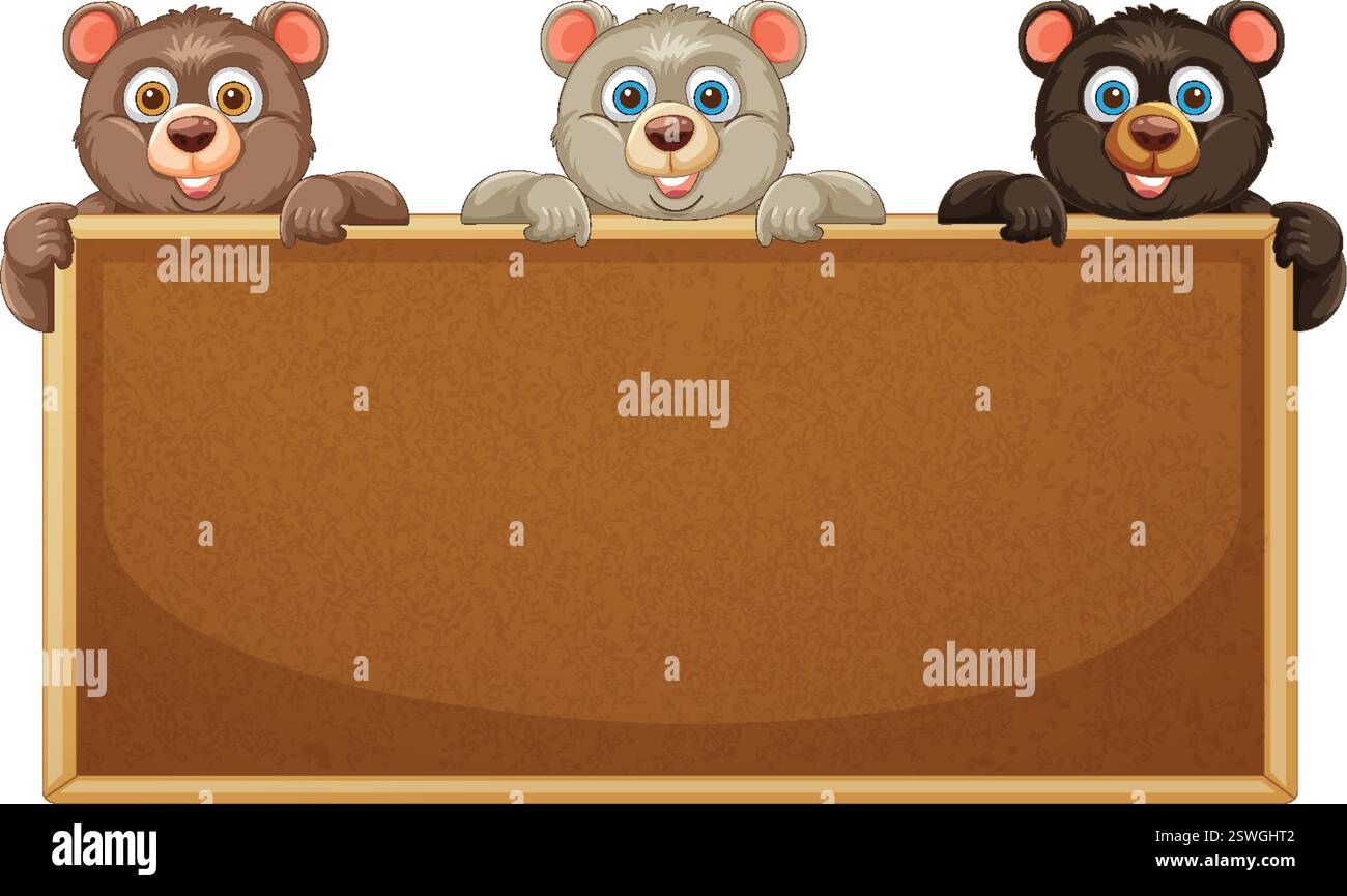 Three cartoon bears peeking over a wooden sign Stock Vector Image & Art ...