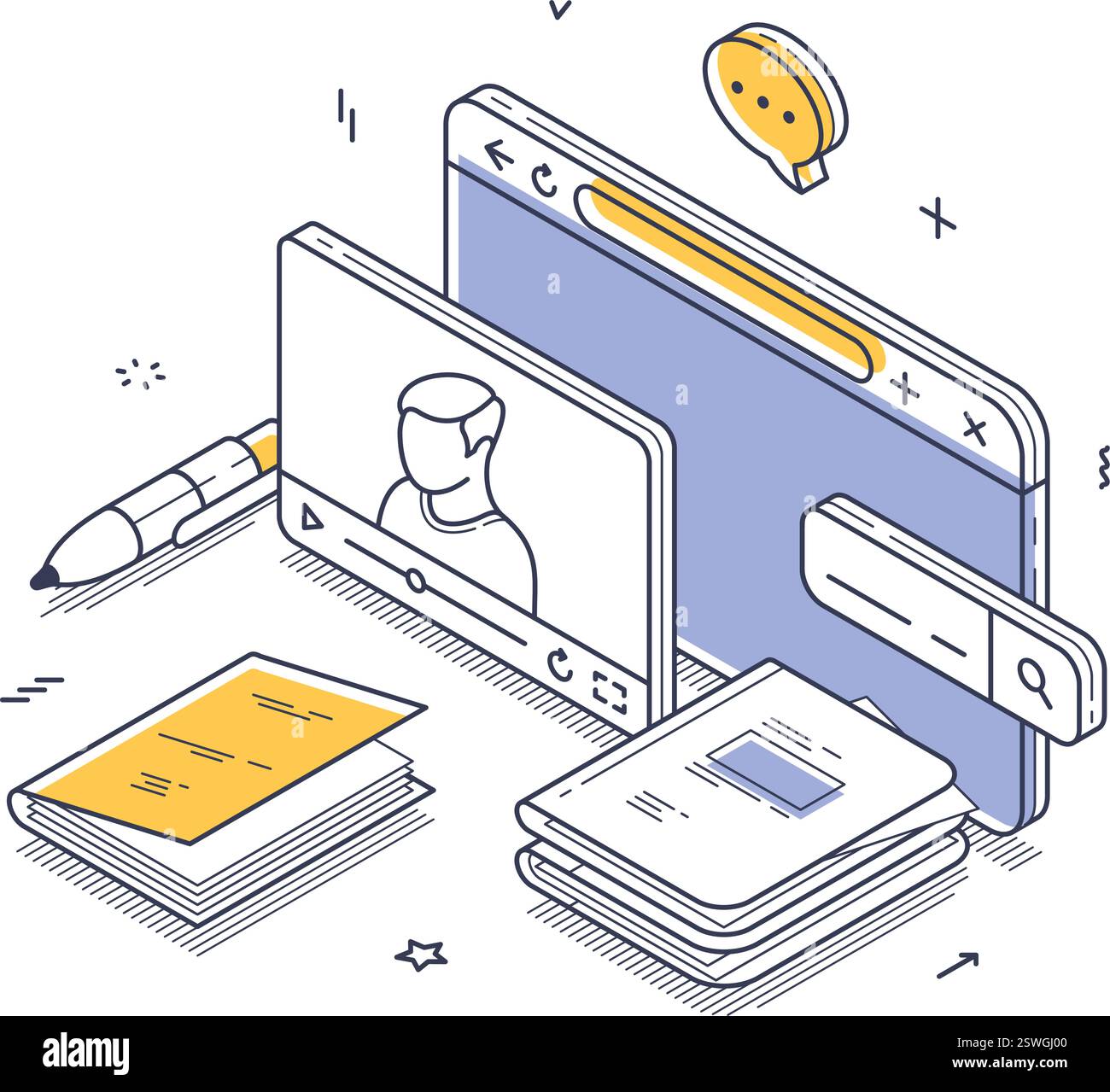 Essential tools for online education, including a tablet, books, and a ...