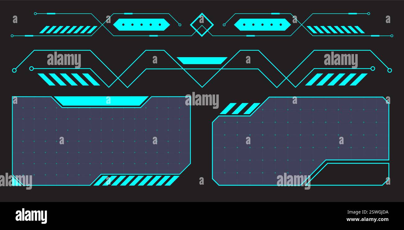 HUD digital futuristic user interface horizontal frame. Sci Fi high tech screen. Cyberpunk game ...