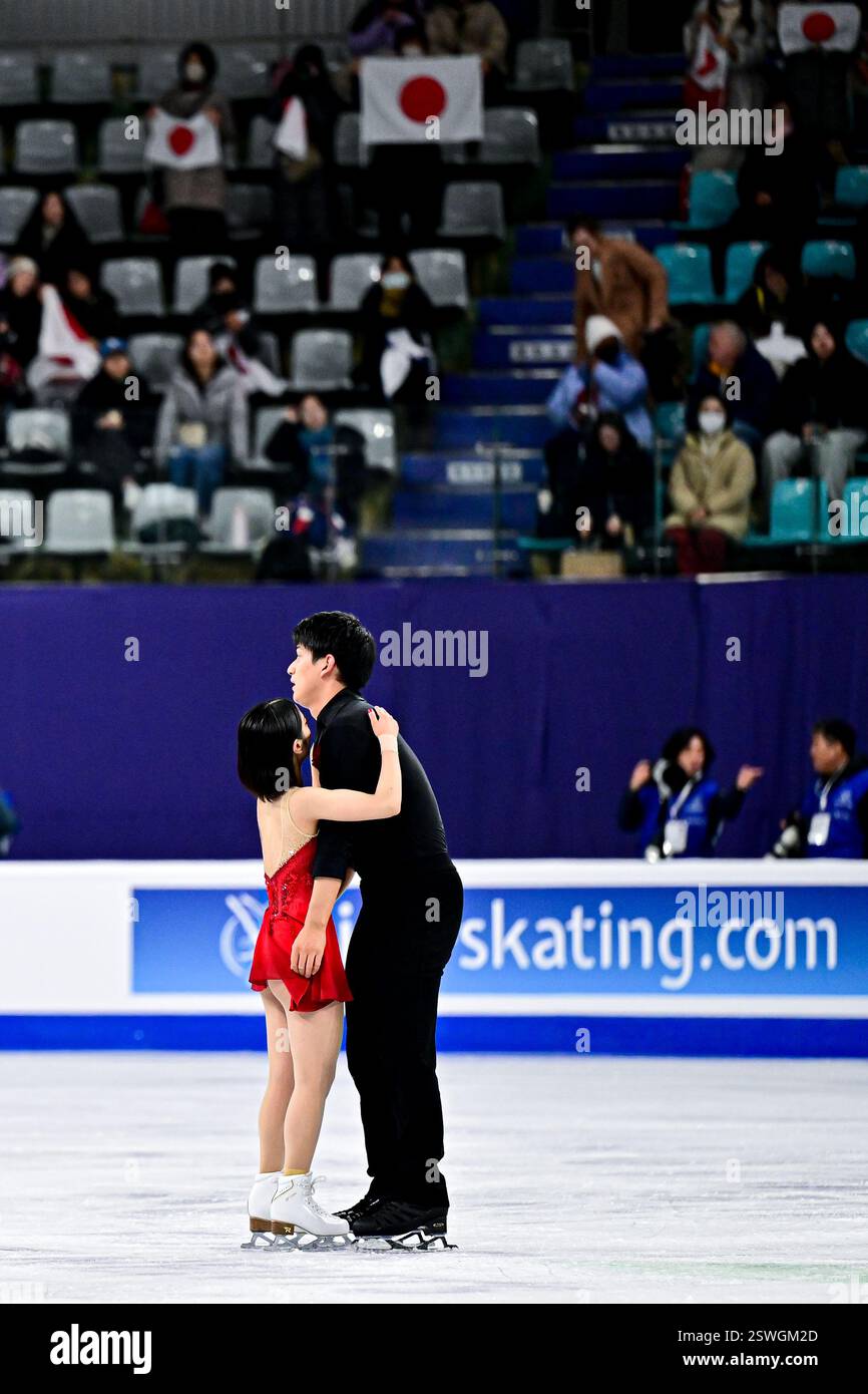 Riku MIURA & Ryuichi KIHARA (JPN), during Pairs Free Skating, at the ISU Four Continents Figure ...