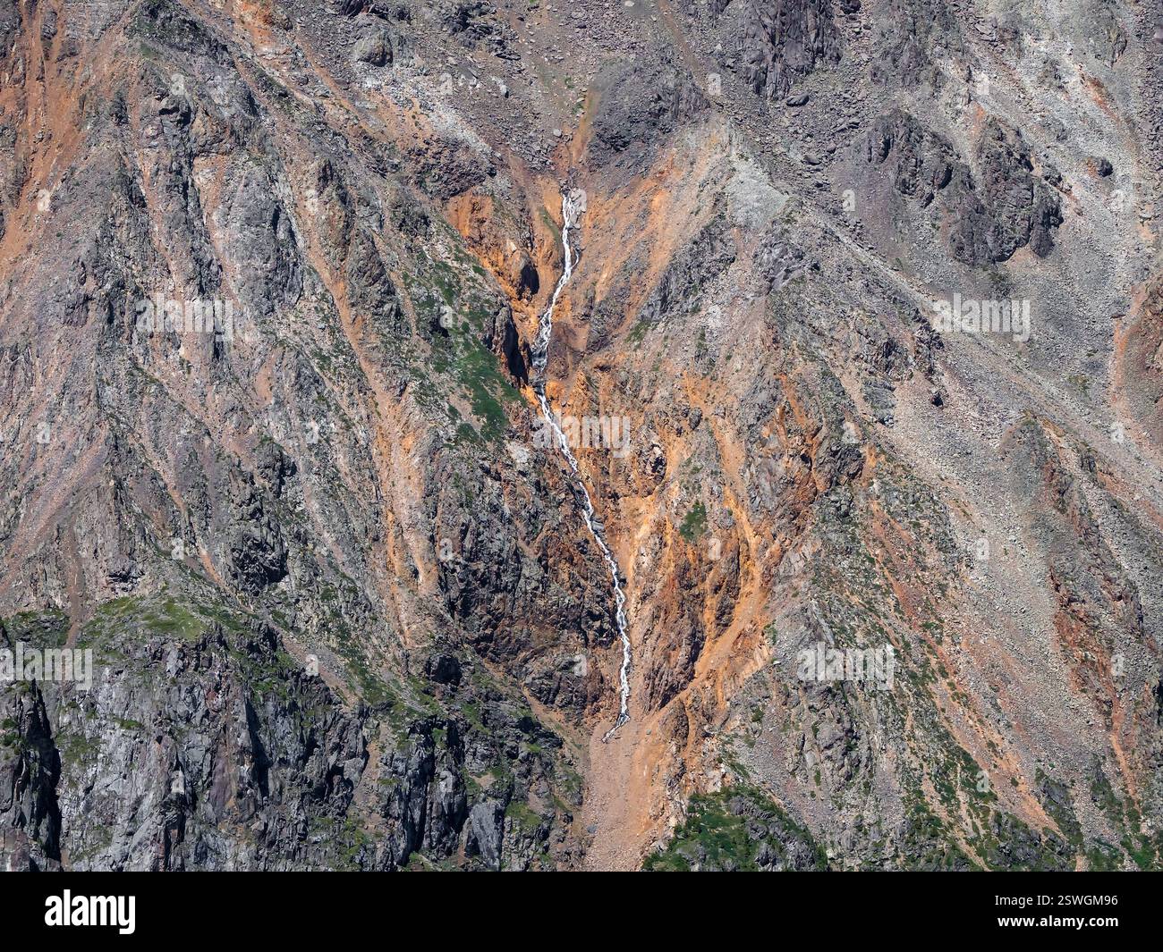 Texture of mountains. Aerial view of mountain gorge with a curved river ...