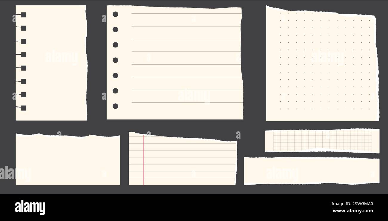 Paper scraps. Torn pieces of paper, with torn edges for notes ...