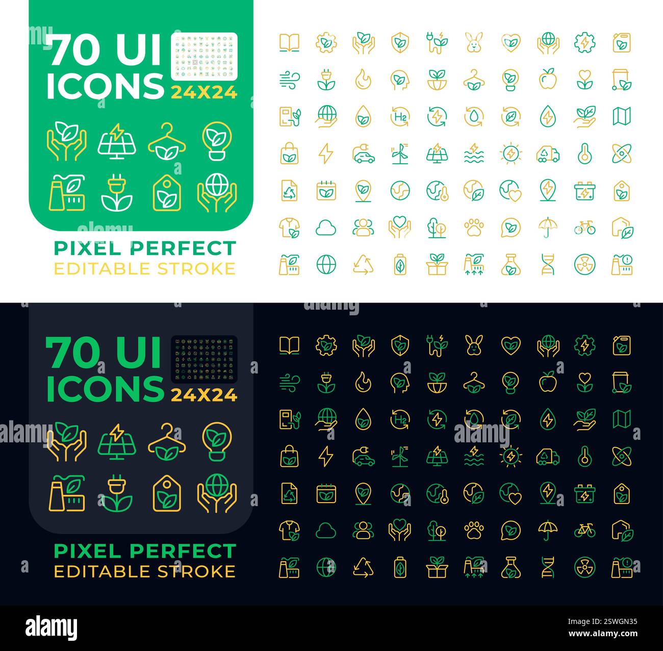 Ecology colorful line ui icons set for light and dark mode Stock Vector ...