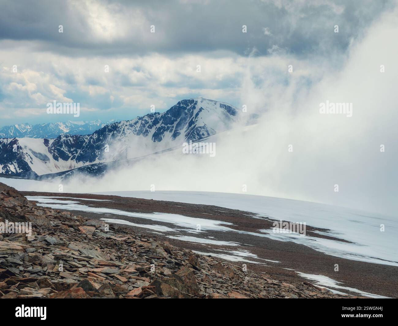 Storm on the top of a mountain. Wonderful dramatic landscape with big ...