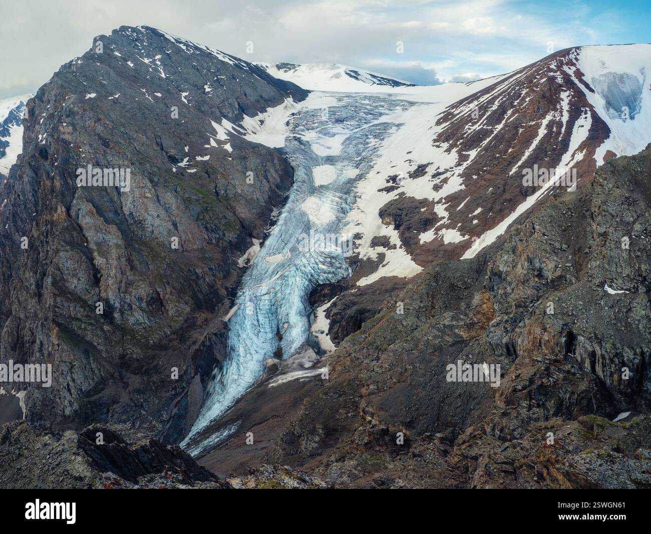 Inaccessible large glacier and great snowy mountain. Scenic highlands ...