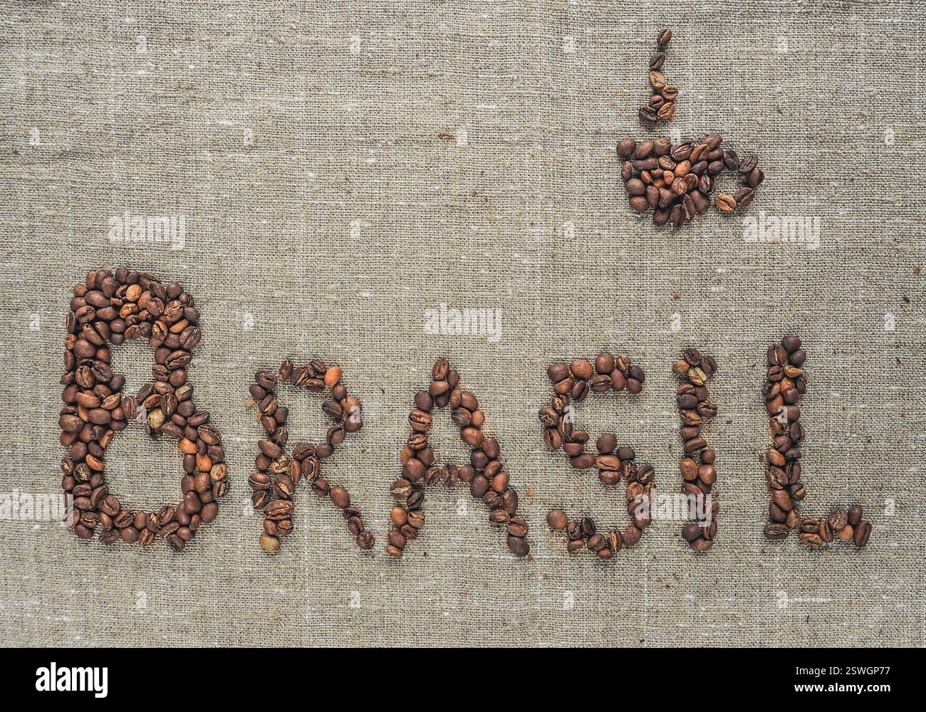 Brazilian coffee concept. The inscription Brazil made coffee beans ...