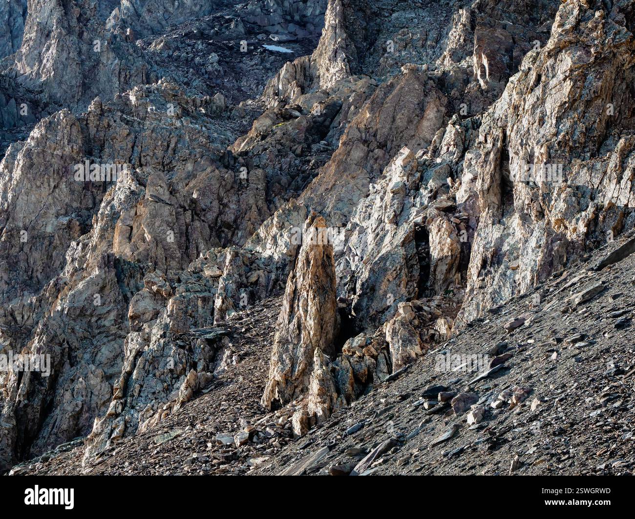 Awesome scenic mountain landscape with big cracked pointed stones ...