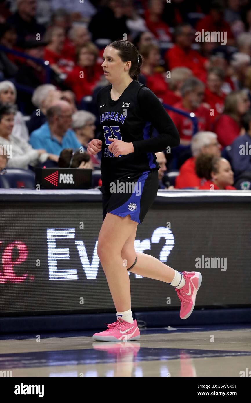 TUCSON, AZ - FEBRUARY 19: BYU Cougars forward Emma Calvert #25 during a ...
