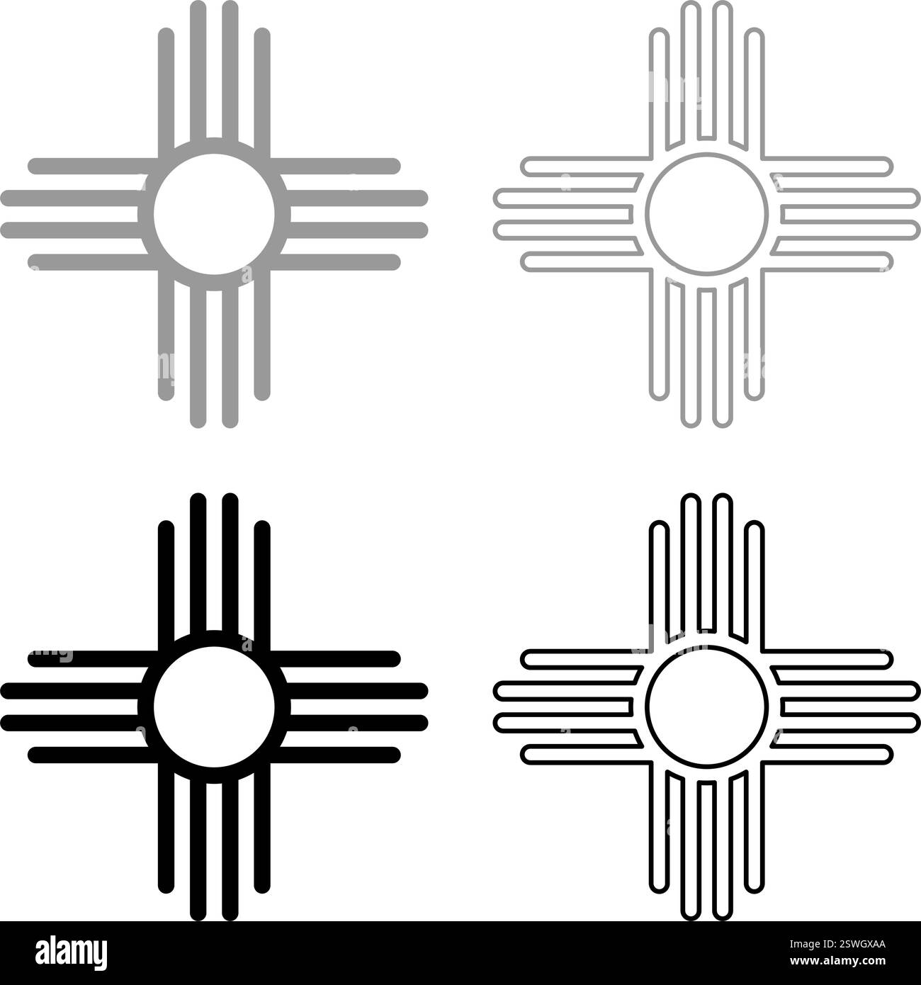 Zia symbol ancient sun emblem element of New Mexico flag set icon grey ...