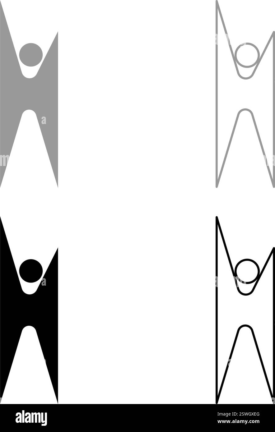 Symbol humanism strong person happy man set icon grey black color ...