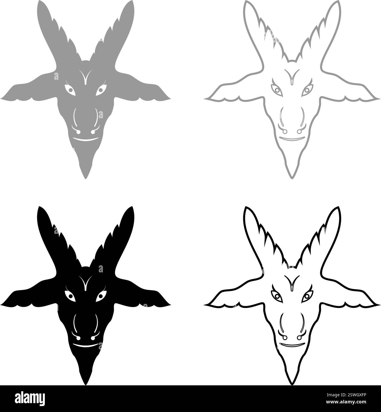 Head goat Symbol Satanism of Lavaeus Sigil of Baphomet sign set icon ...