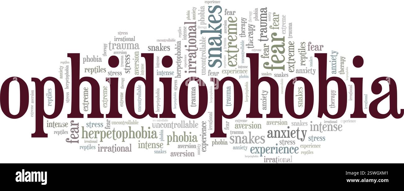 Ophidiophobia: Fear of Snakes word cloud conceptual design isolated on ...