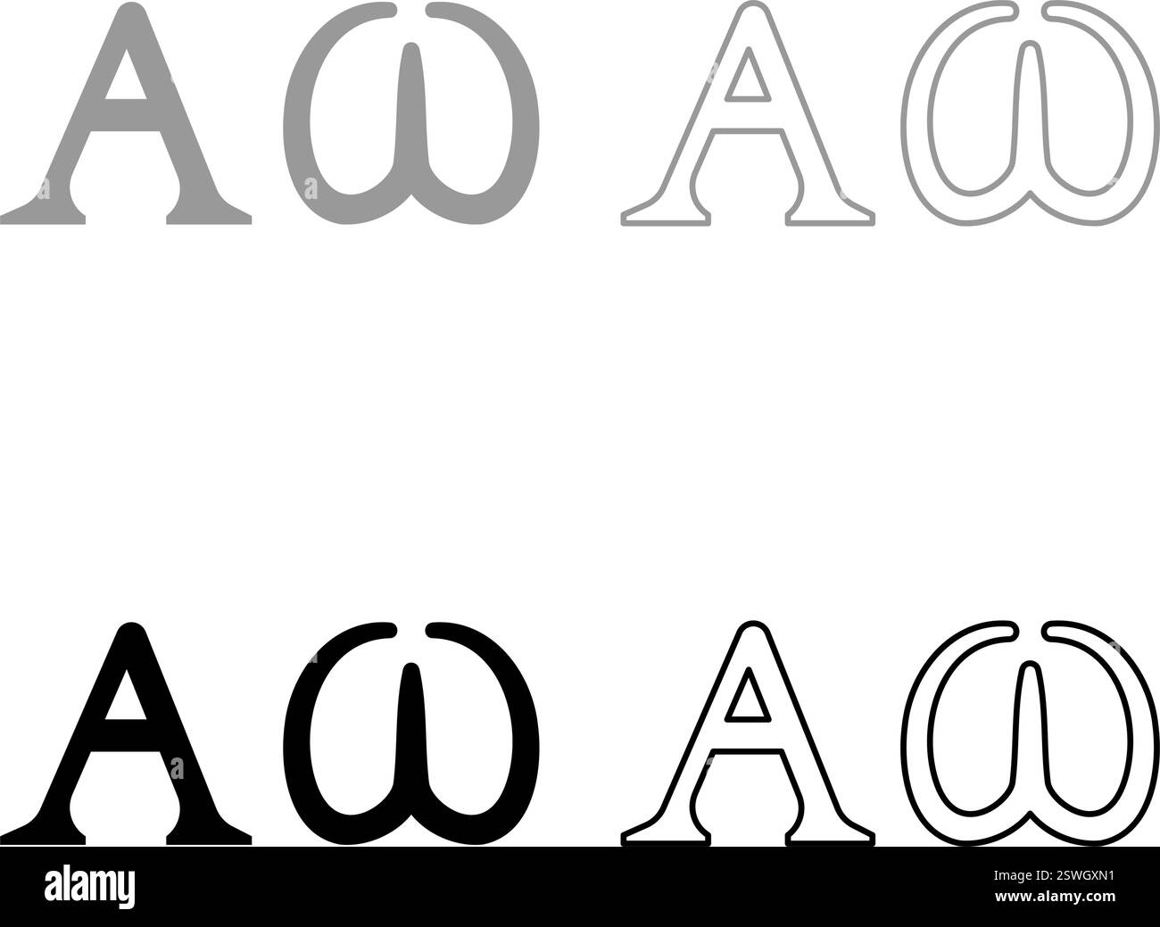 Alpha Omega symbols Greek sings set icon grey black color vector ...