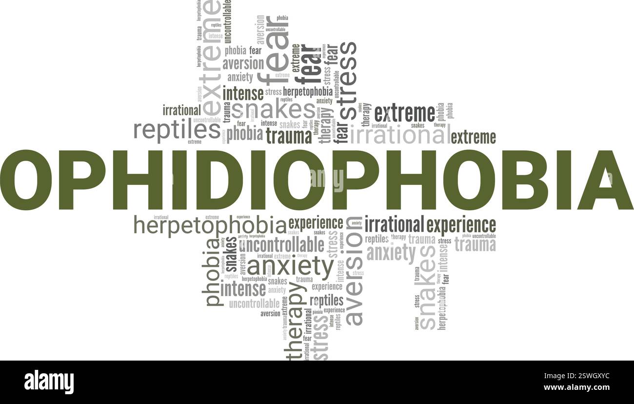 Ophidiophobia: Fear of Snakes word cloud conceptual design isolated on ...