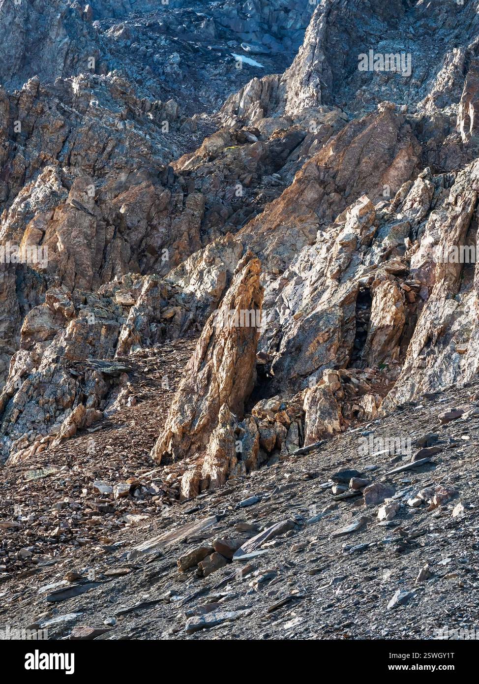 Awesome scenic mountain landscape with big cracked pointed stones ...