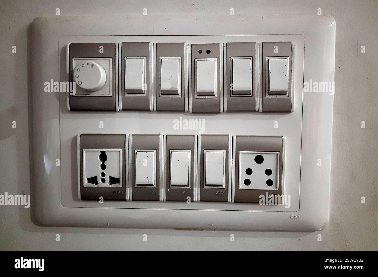 View of modular, modern, neat looking electrical switchboard fitted on ...