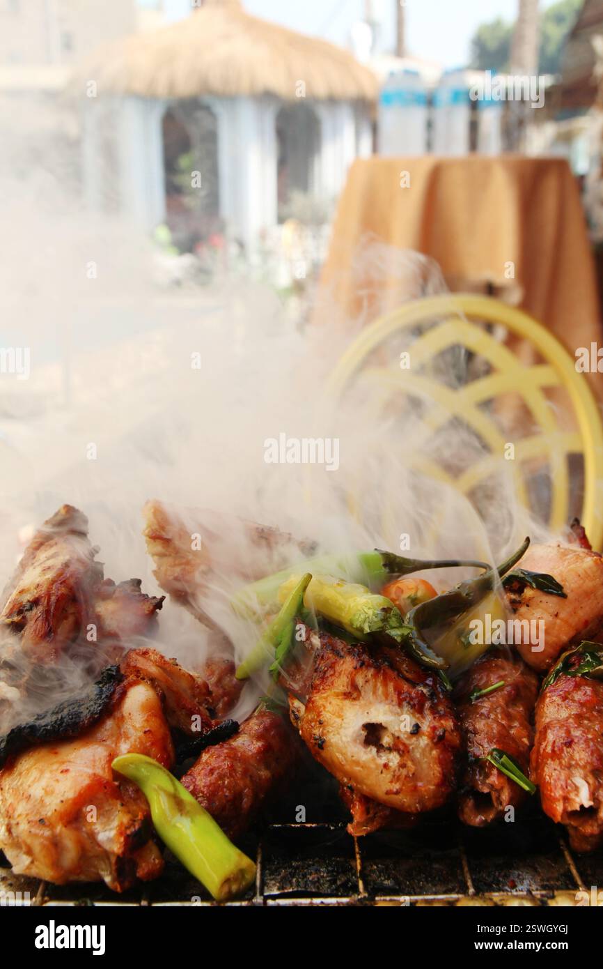 Grilled Arabic-style chicken and beef served hot in a Cairo restaurant ...