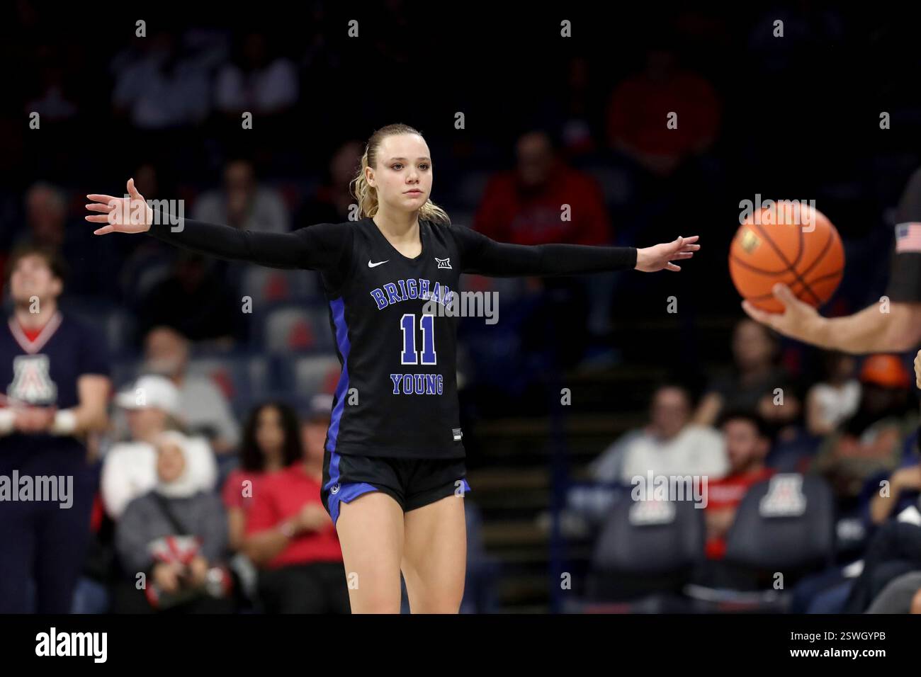 TUCSON, AZ - FEBRUARY 19: BYU Cougars guard Delaney Gibb #11 during a ...