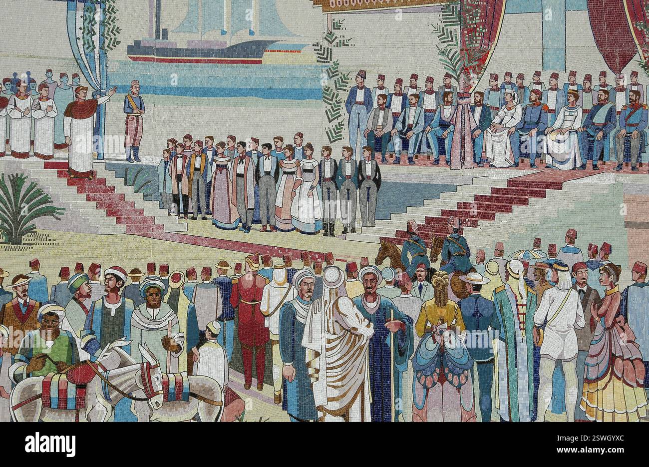 Tiled mosaic panel in the city of of Ismailia depicting the historic ...