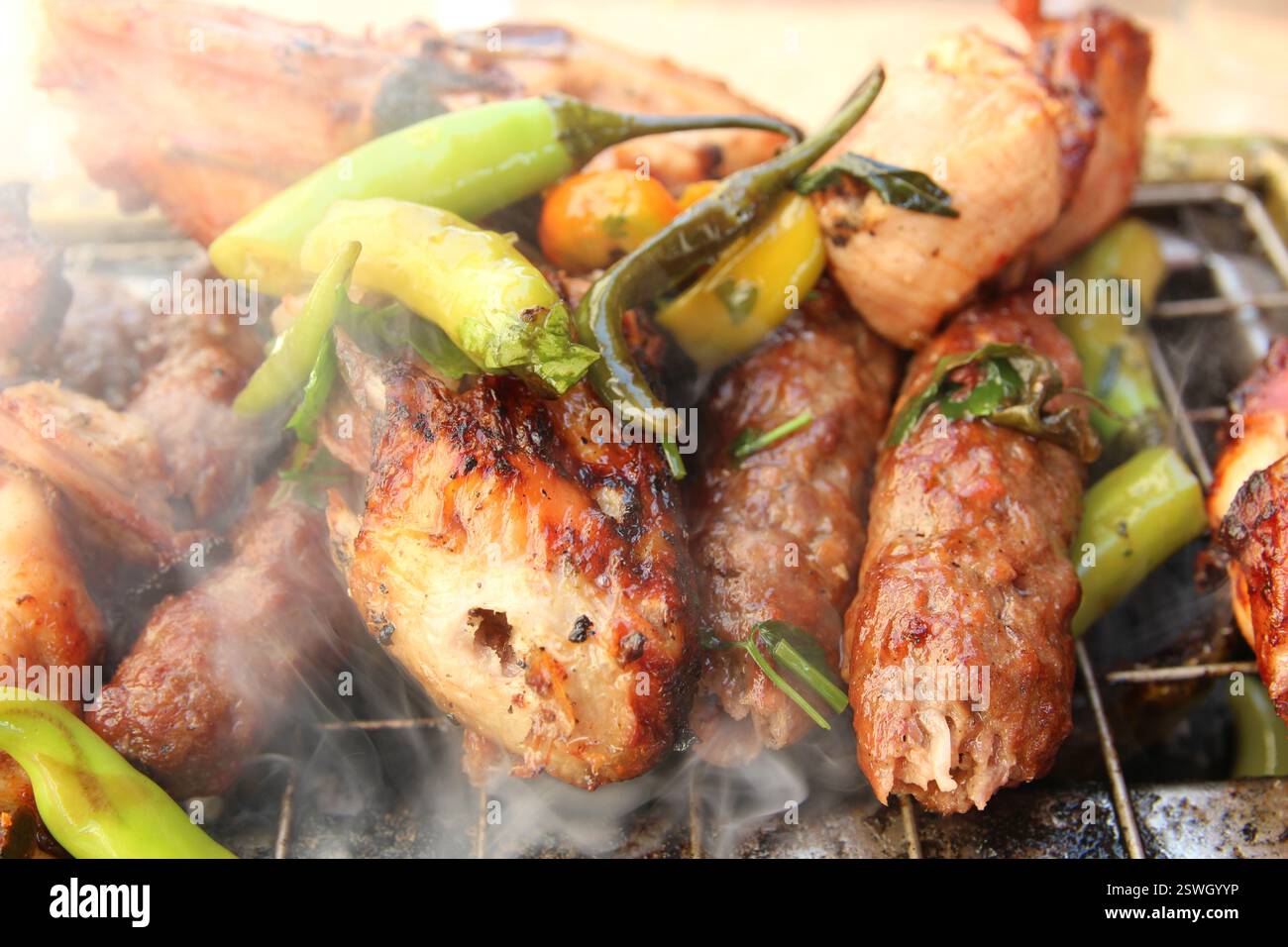 Grilled Arabic-style chicken and beef served hot in a Cairo restaurant ...