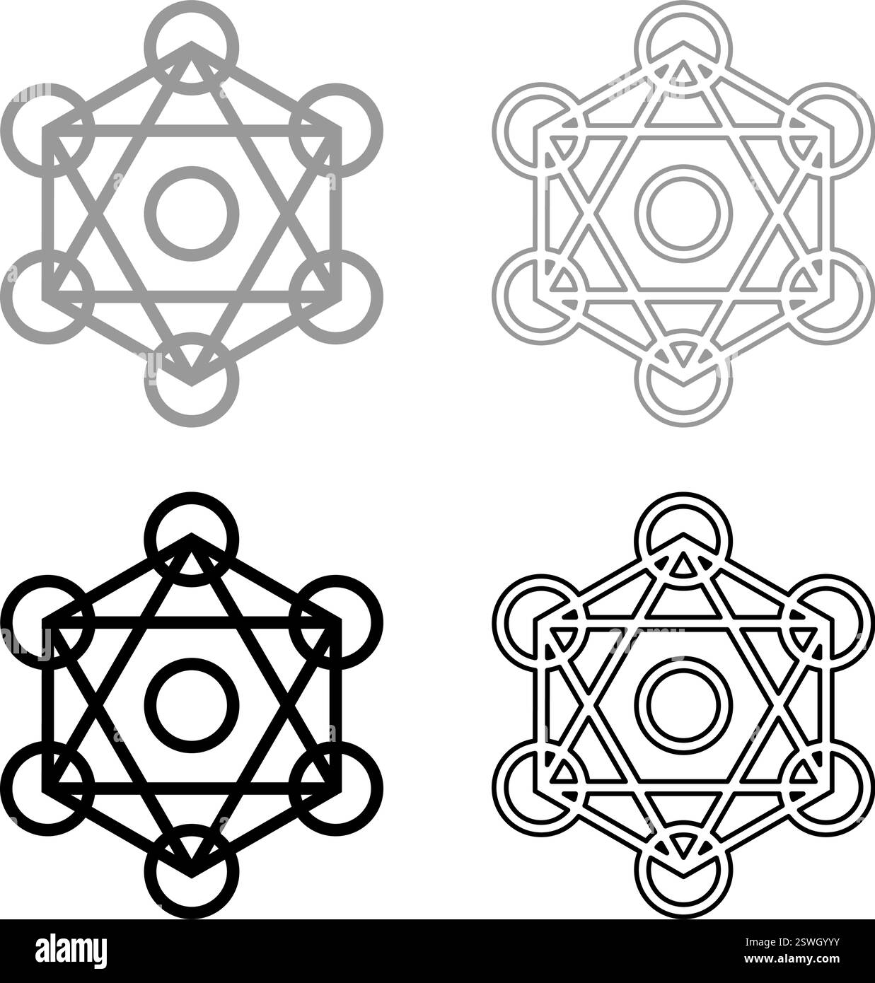 Metatron cube Sacred geometry set icon grey black color vector ...