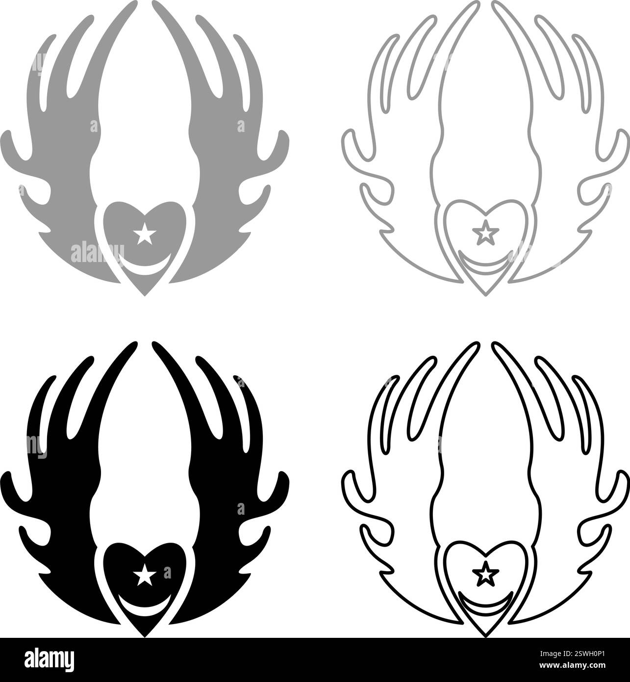 Inyyyati's tugy wing heart Universal Sufism symbol set icon grey black ...