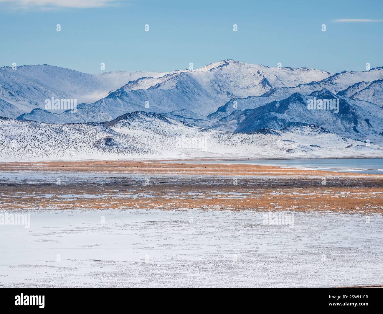 Mountains with snow, soft tones. Severe mountains peaks covered by snow ...
