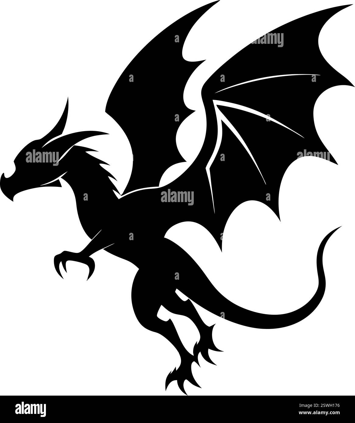 Majestic Flying Dragon on Broomstick Silhouette in Black | Enchanting ...