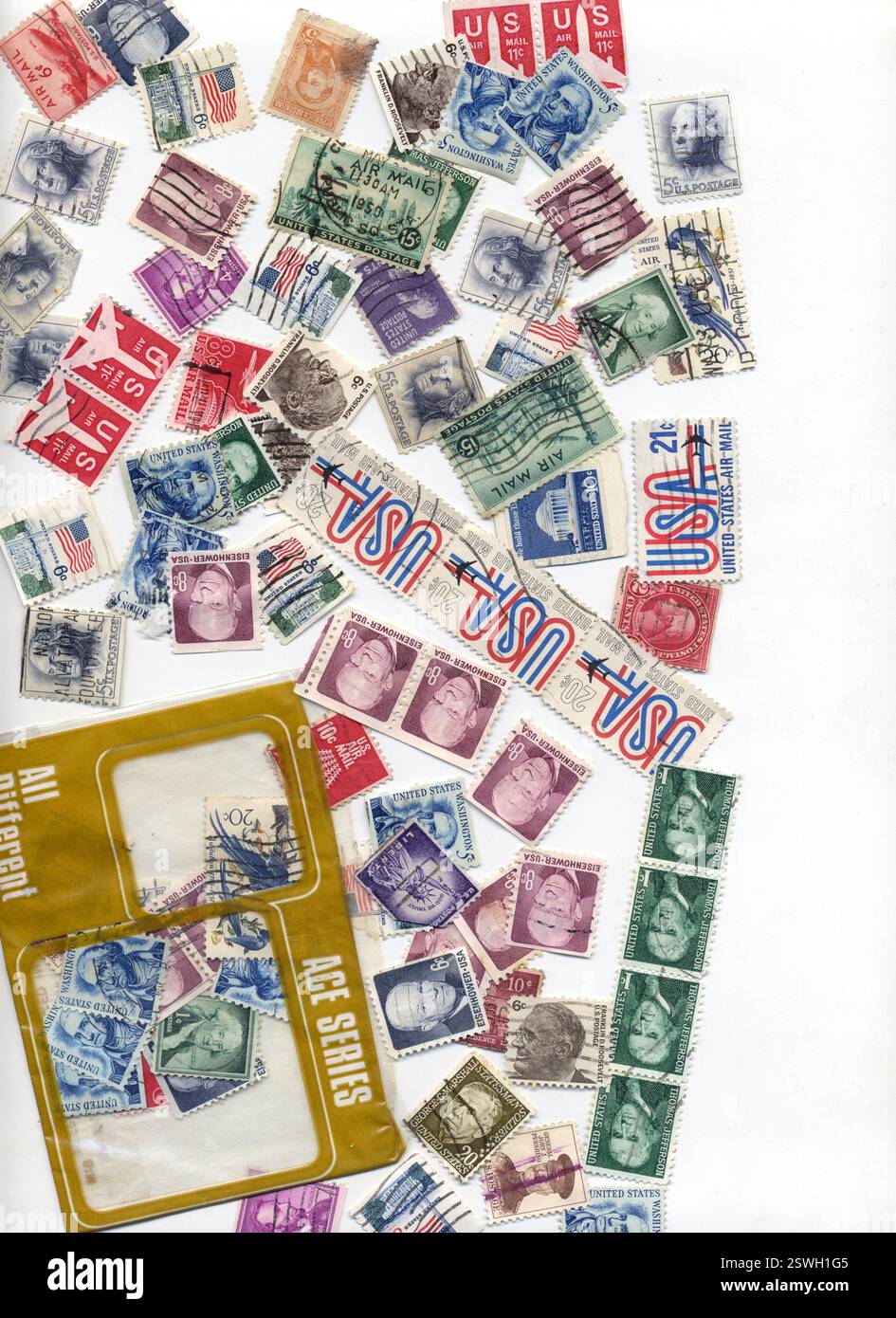 flat lay of a collection of vintage stamps from the united states of ...